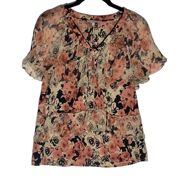 Lucky Brand | Tops | Lucky Laceupdrawstring Neck Floral Peasant Top ...
